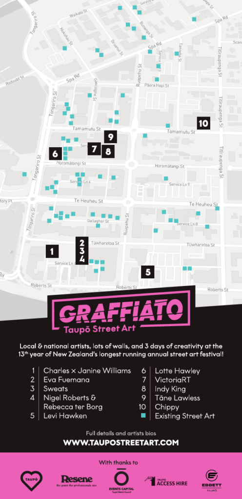 Graffiato 2024 Walking Map | Graffiato: Taupō Street Art Festival